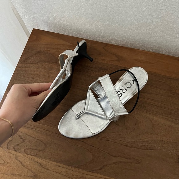 KORS Michael Kors | Shoes | Vintage Mk Silver Heeled Thong Sandal ...